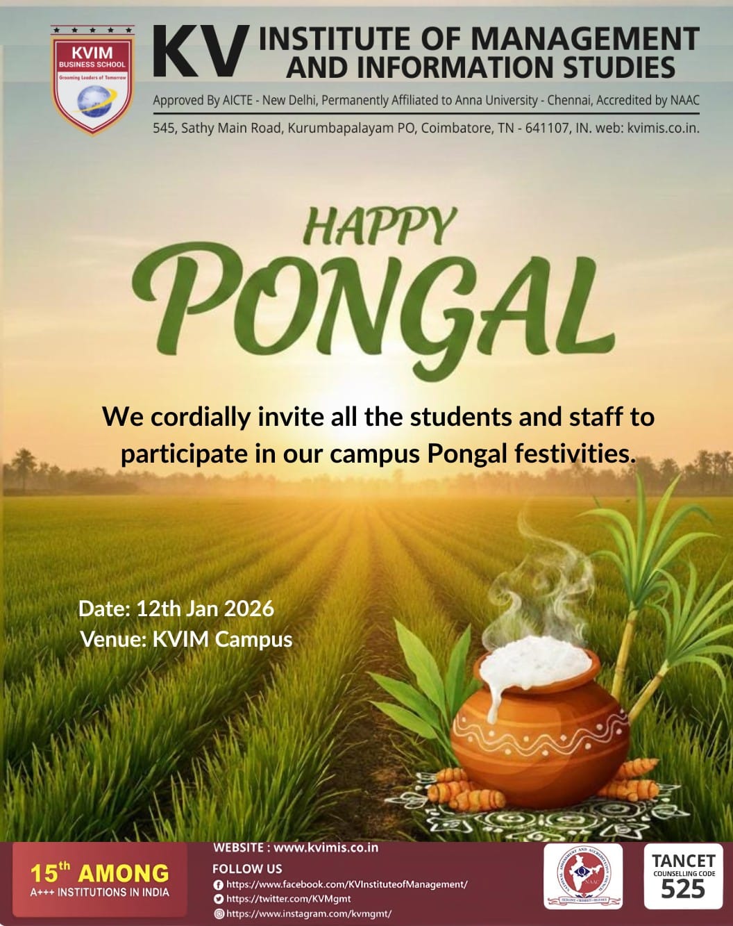 Pongal Celebration 2026 | KV Institute of Management and Information ...